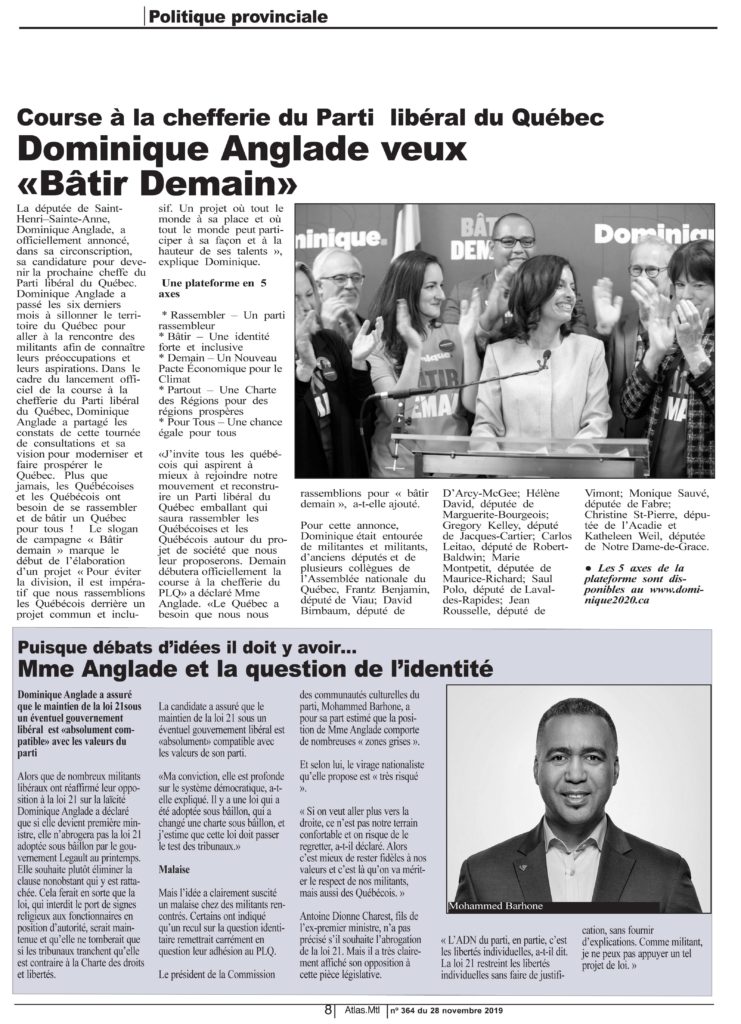Course à la chefferie du Parti libéral du Québec. Dominique Anglade ...